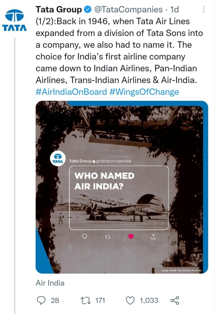 Air India: Tata Group Reveals How Airline Got Its Name 75 Years Ago ...