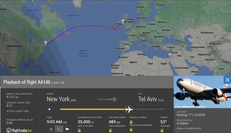 American Airlines New York to Tel Aviv Flight Diverted to Dublin ...