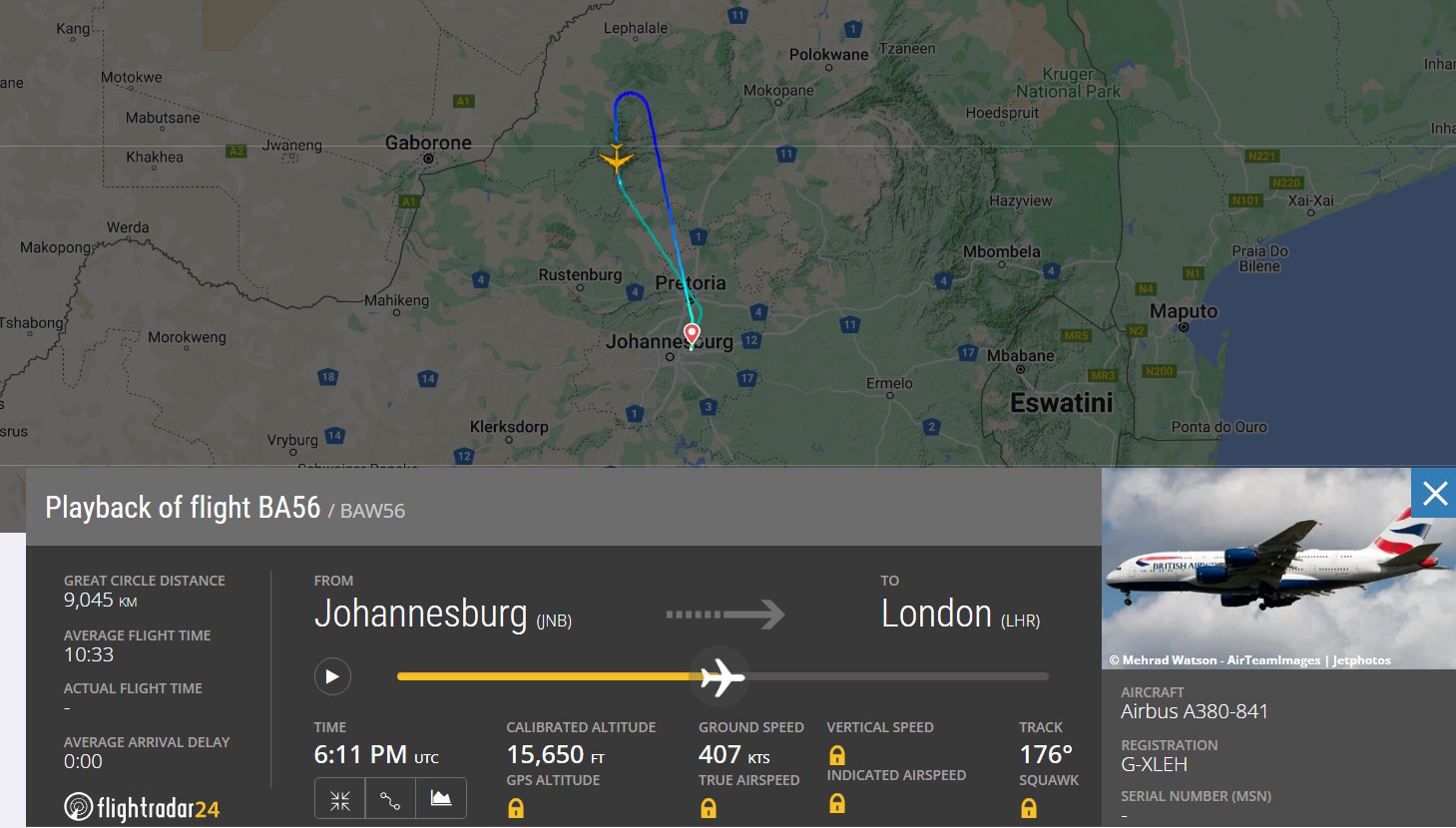 British Airways A380 London to Johannesburg Flight Made Heavy landing ...