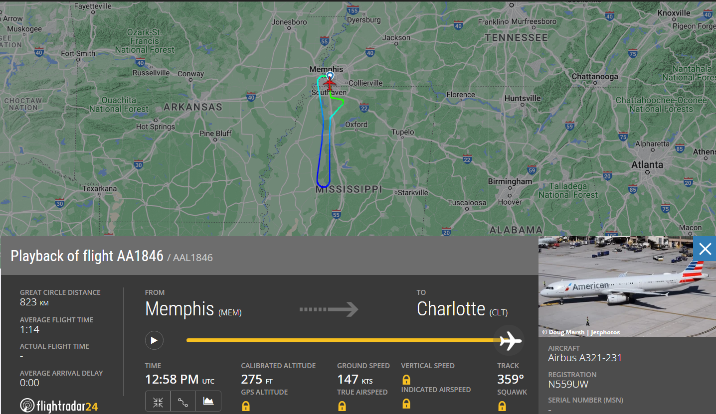 American Airlines A321 Operated Memphis to Charlotte Flight Made A U ...