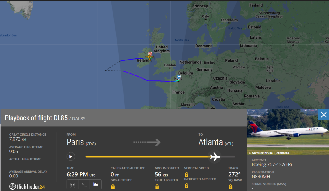 Delta Paris to Atlanta Flight Makes An Emergency Landing at Dublin ...